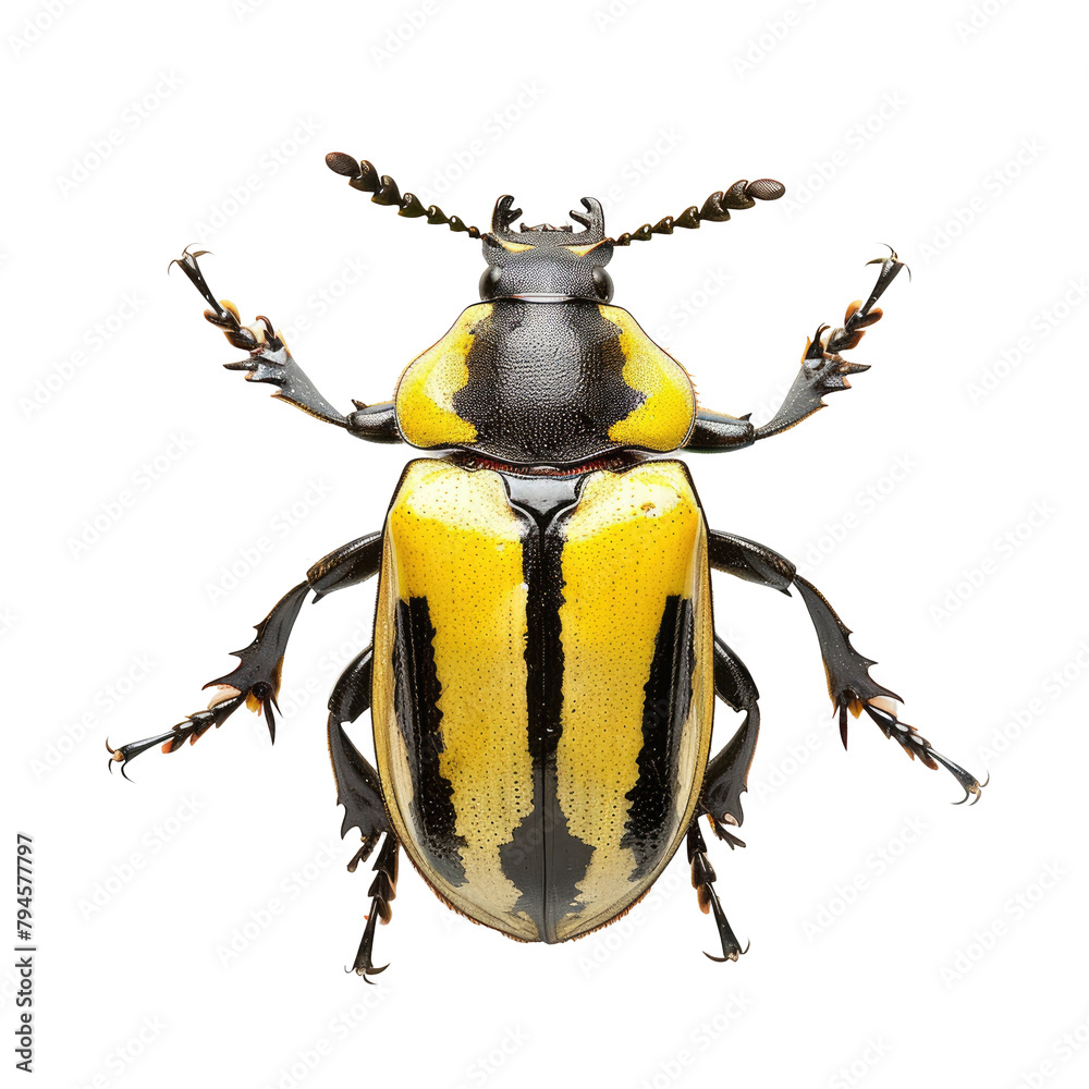 A male Beetle Exechesops leucopis stands out against a transparent ...