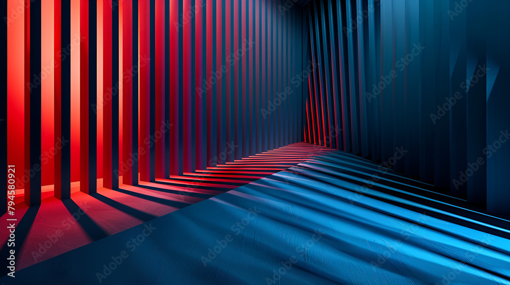 cuarto lleno de rejas a contraluz y luces al fondo figuras y líneas ...