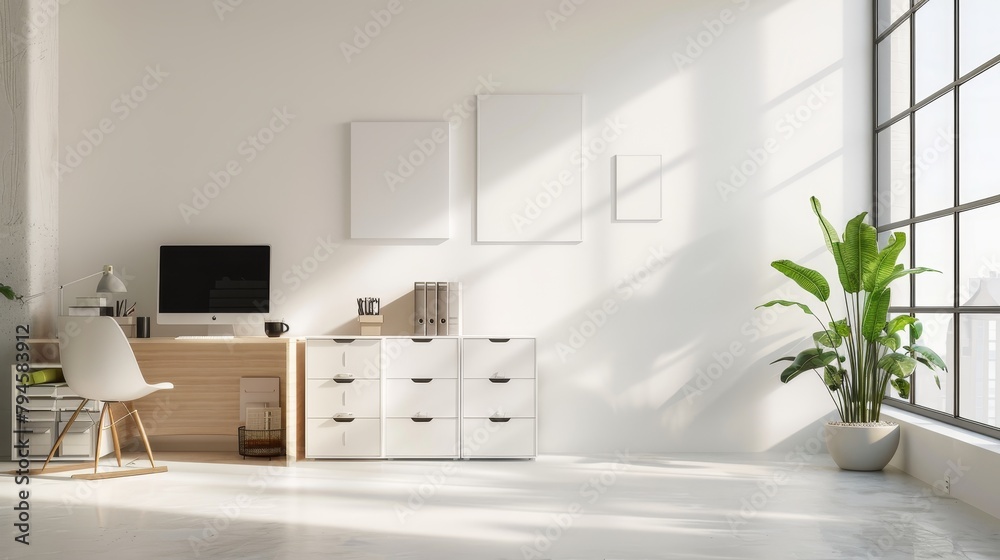 Functional file cabinet in a bright workspace, blending utility with ...