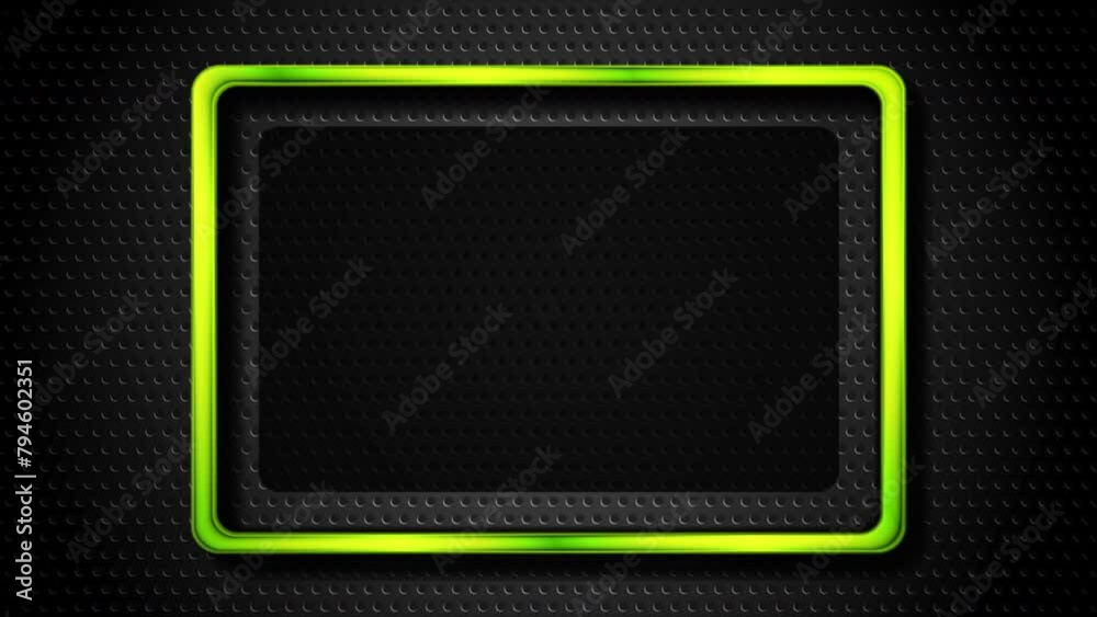 Black perforated background with green glossy rectangle frame ...
