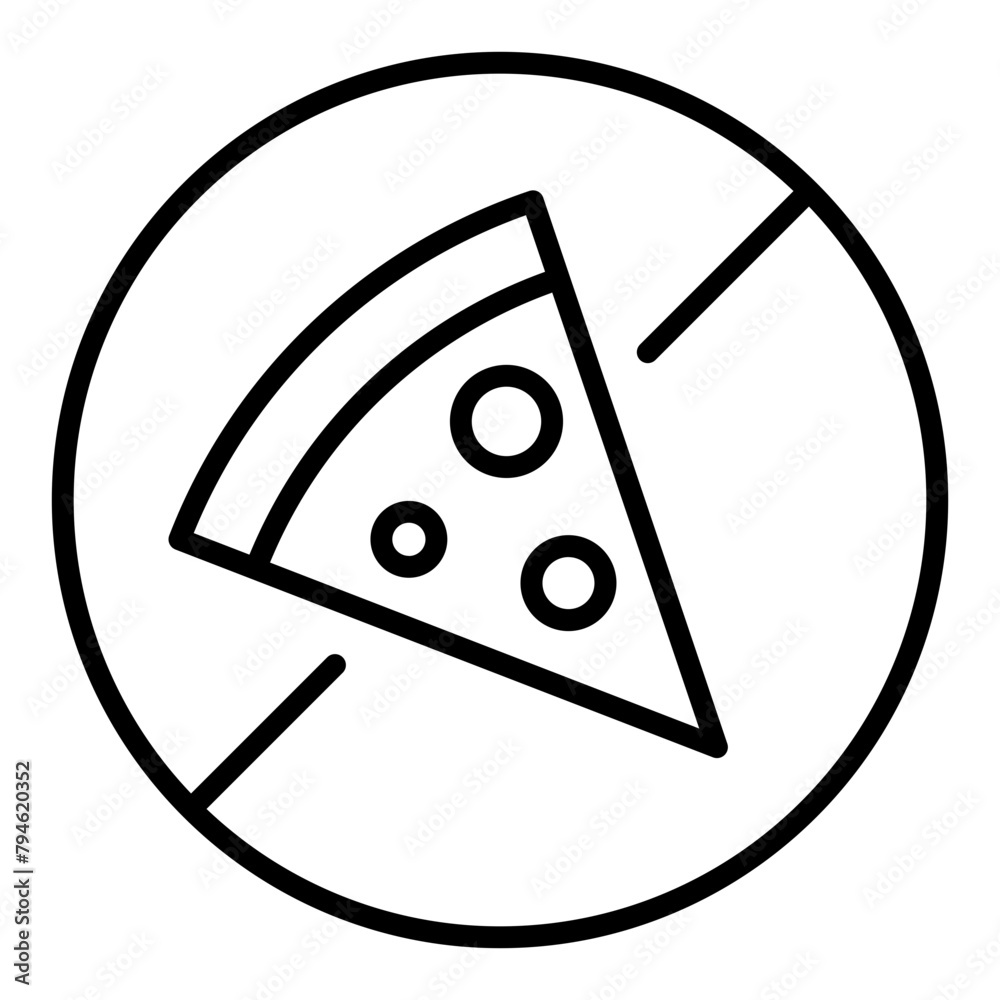 Black single round pizza forbidden thin line icon, simple no food ...