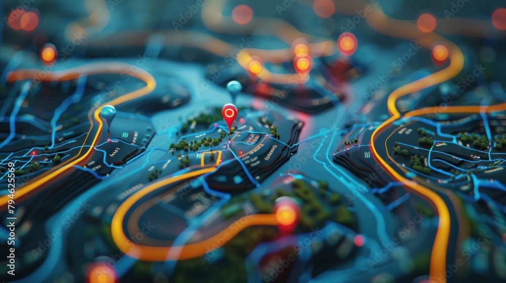 Plan your route with a detailed map decorated with colorful pins ...