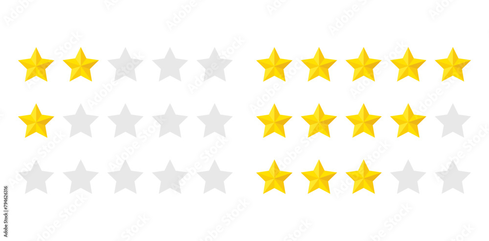 Product rating or customer review with gold stars set collection ...