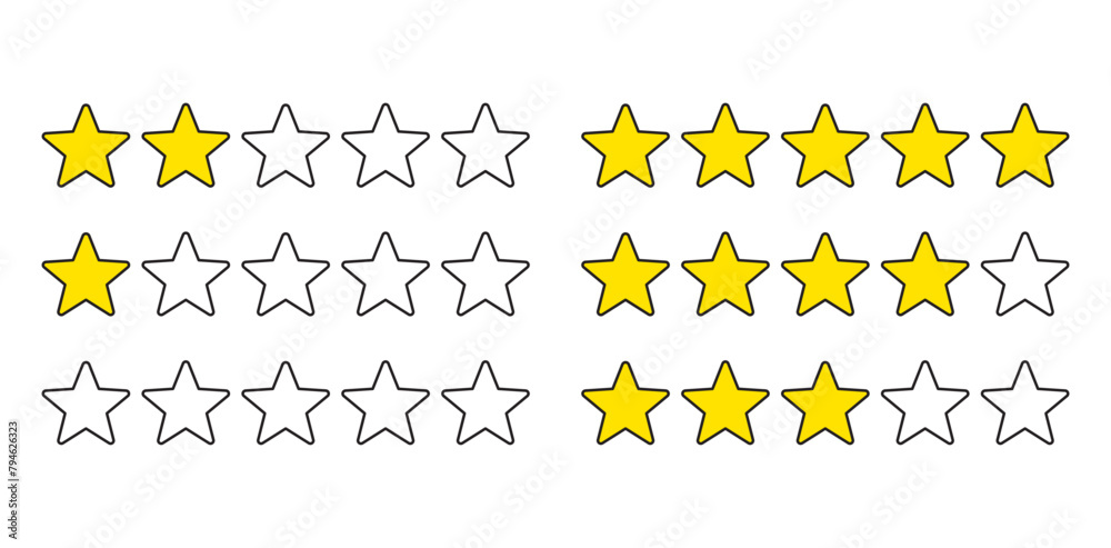 Vecteur Stock Product rating or customer review with gold stars set ...