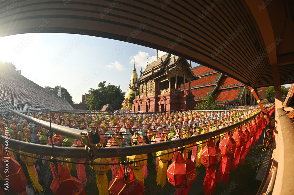 Tham Luang Hall (Tripitaka Hall) is a two-story tall building. half ...