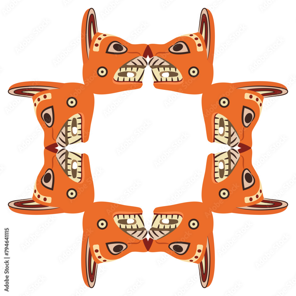 Square ethnic design or frame with animal heads in profile. Wari ...