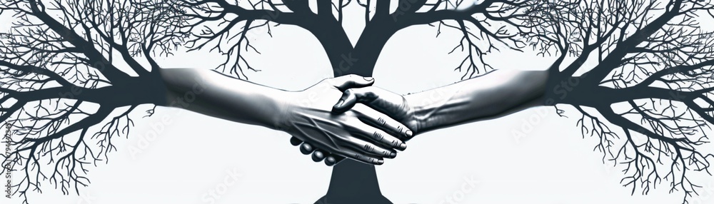 Handshake Network Tree, a tree with branches reaching out, each branch ...