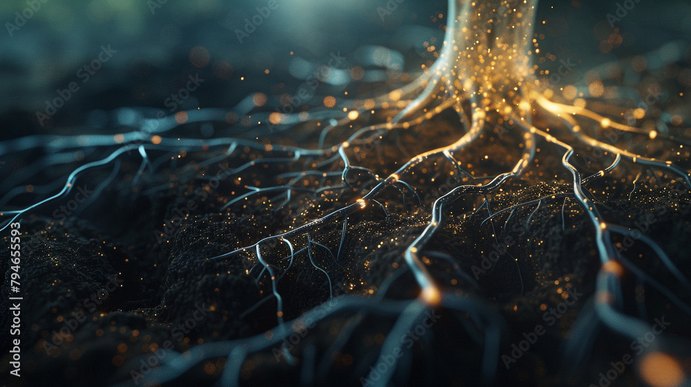 Digital roots stretching deep into a virtual soil, illustrating the ...