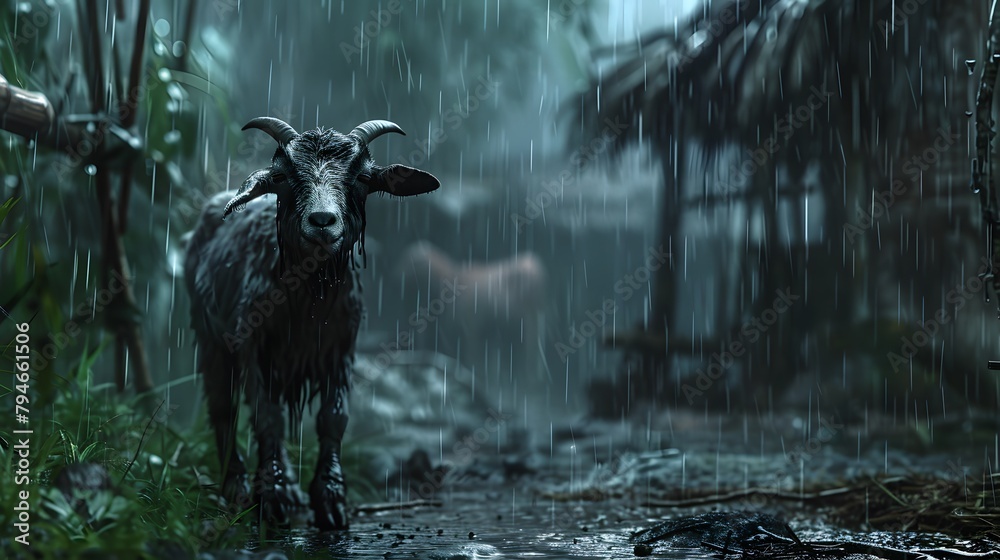 Goat In The Rain Hd Desktop Wallpaper - Indonesian Art And Lively ...