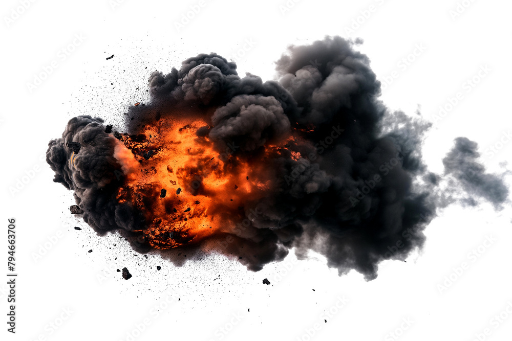 Bomb explosion with billowing black smoke isolated on a transparent ...