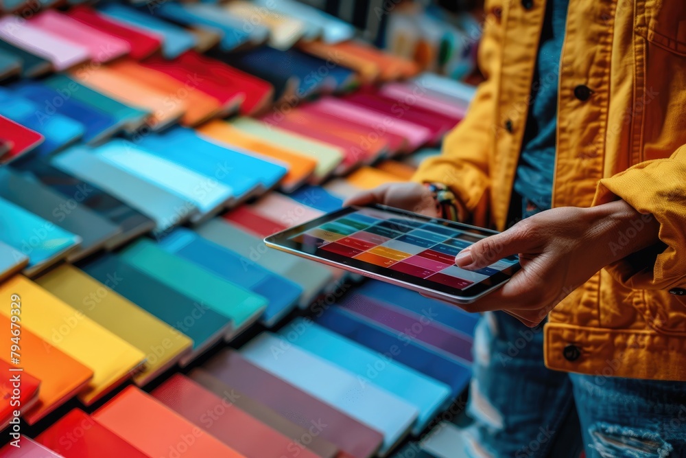 E-commerce website design meeting, with a mock-up on a tablet ...