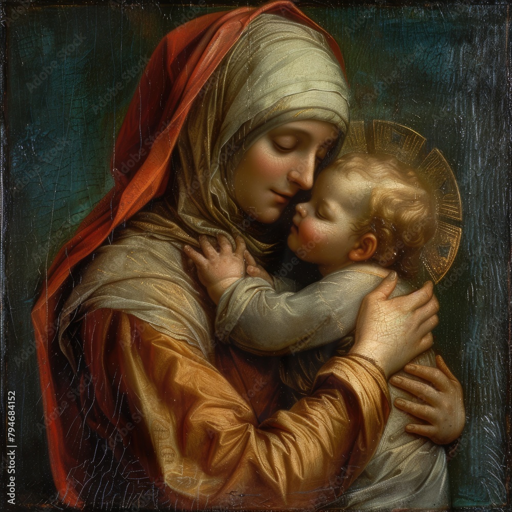 Divine maternal bond, the icon of Blessed Mary and Baby Jesus Christ ...