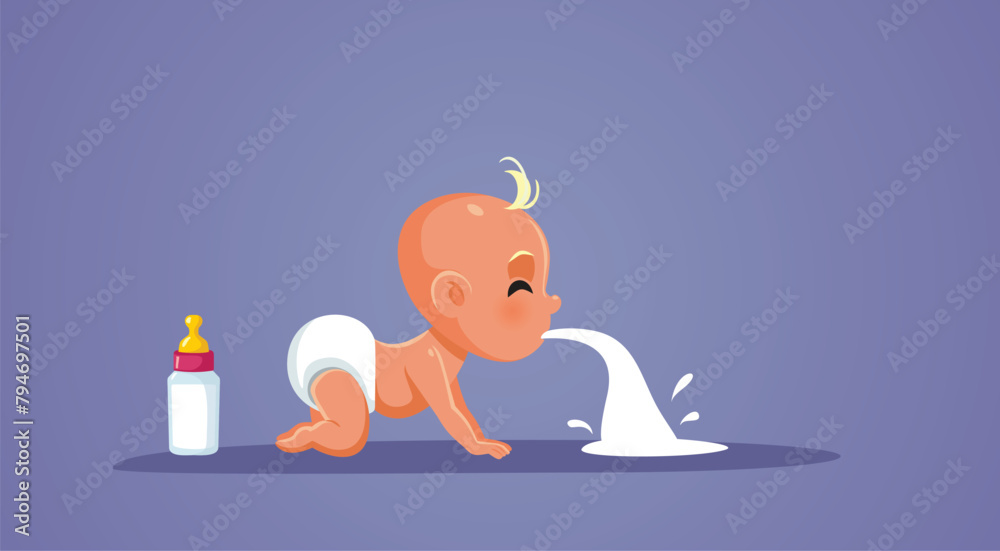 Little Baby Suffering from Lactose Intolerance Vector Cartoon ...