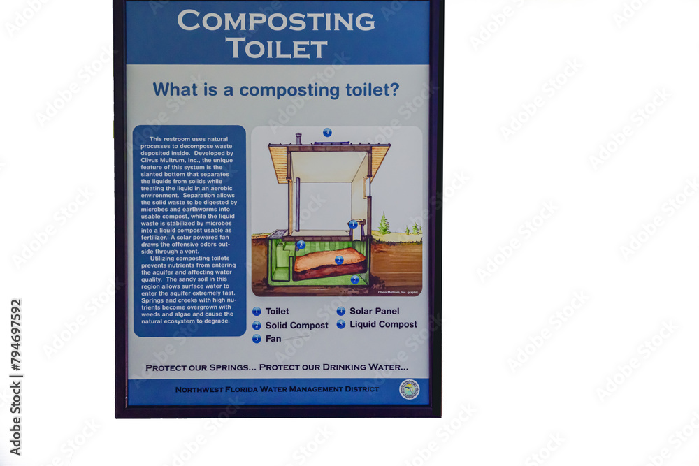 Bay County Florida USA April 24 2024 composting toilet sign isolated on ...