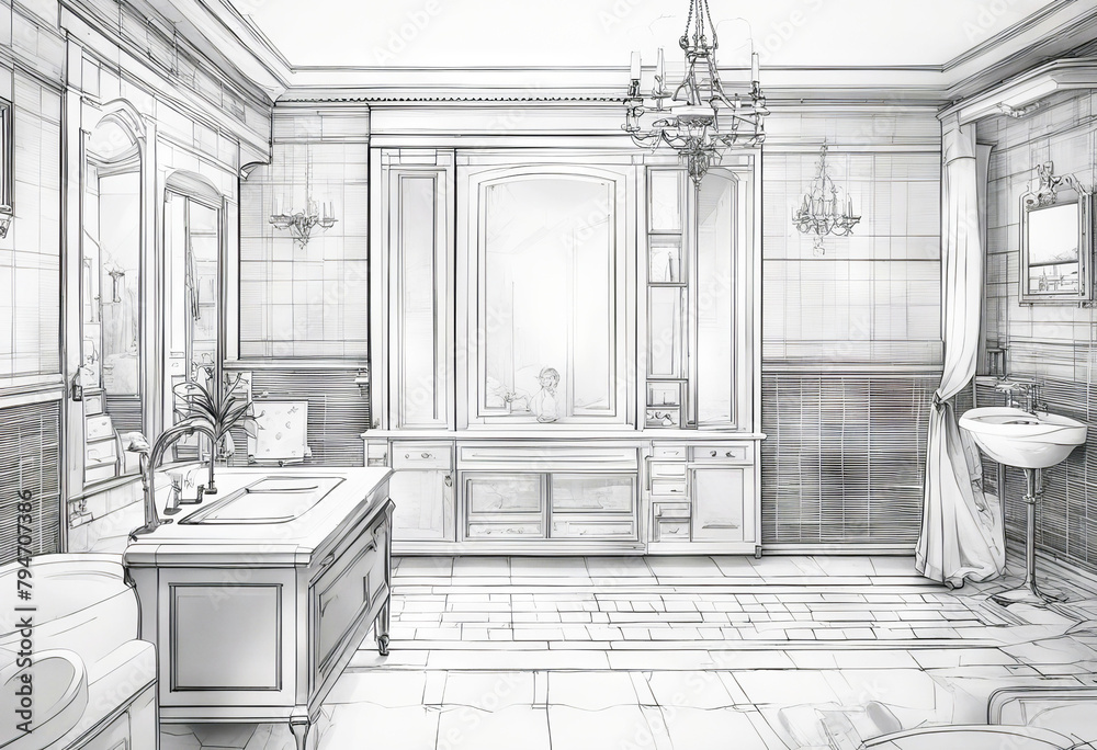 'bathroom sketch pencil drawing hand making designer interior ...