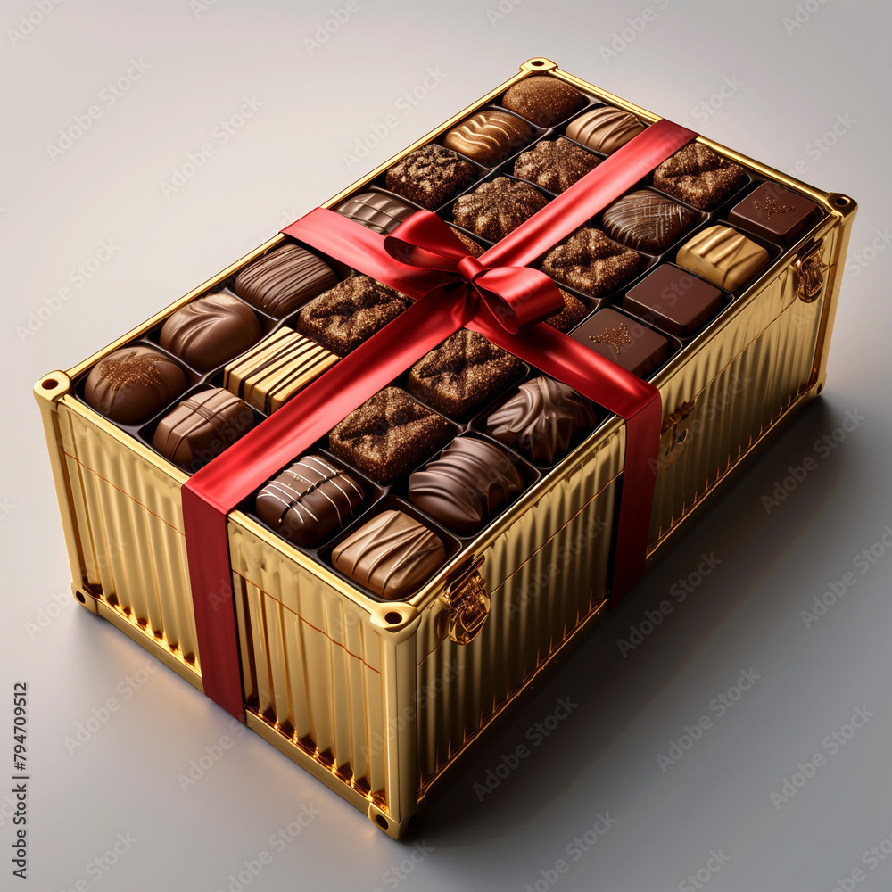 gold cargo freight shipping container gift box of chocolates Stock ...