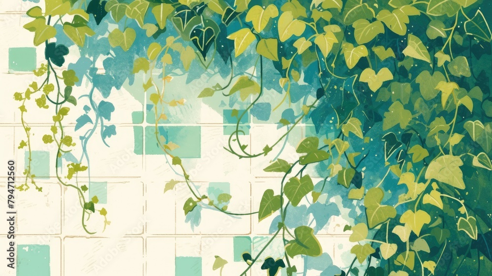 An intricate cartoon illustration showcases lush green vines winding ...