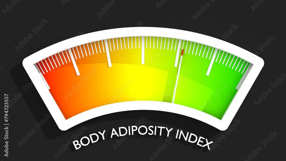 Body adiposity index good level on measure scale. Instrument scale with ...
