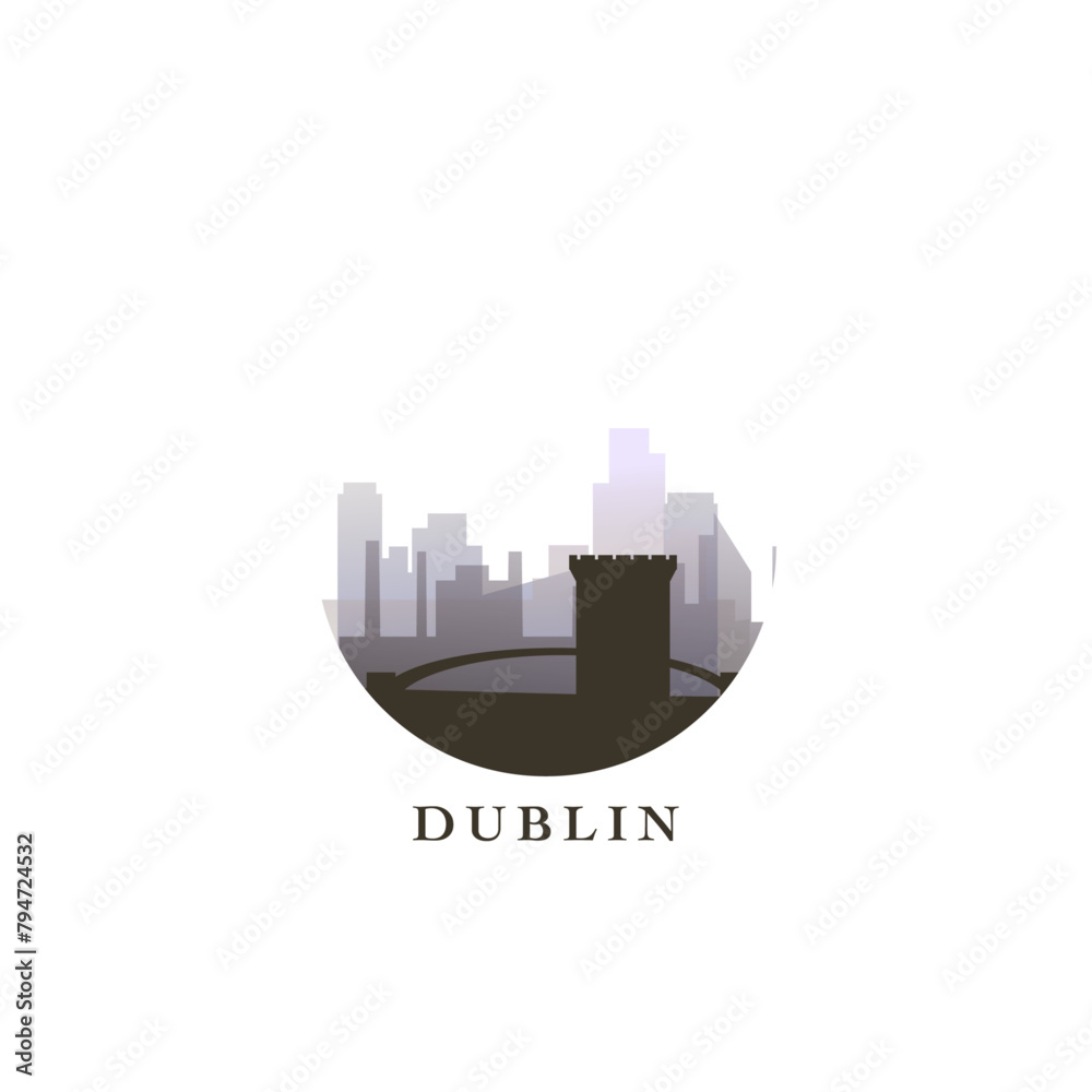 Dublin cityscape, gradient vector badge, flat skyline logo, icon ...