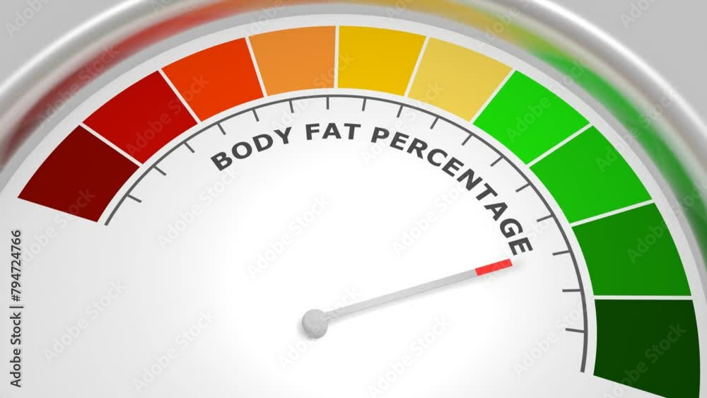 Body fat percentage good level on measure scale. Instrument scale with ...