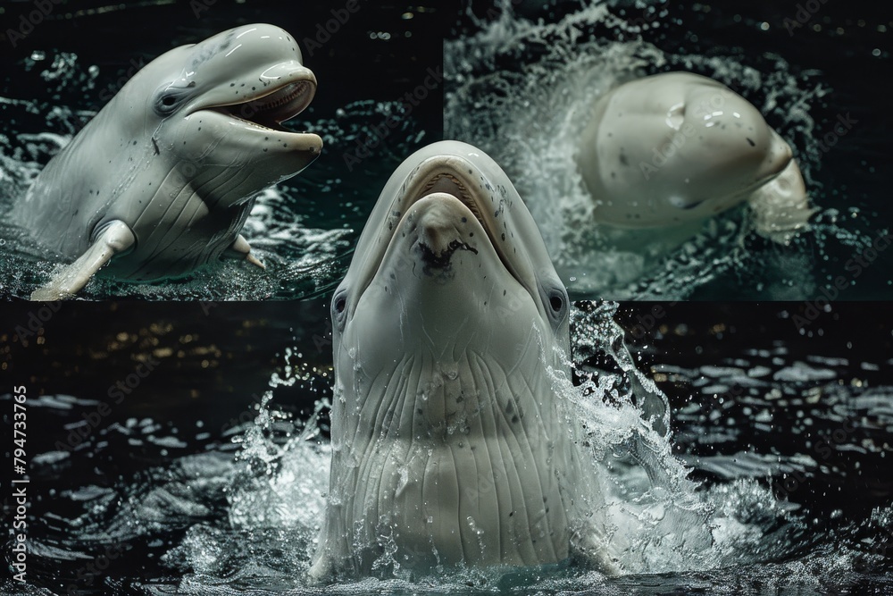 Beautiful beluga whale in its natural habitat from various angles. A ...