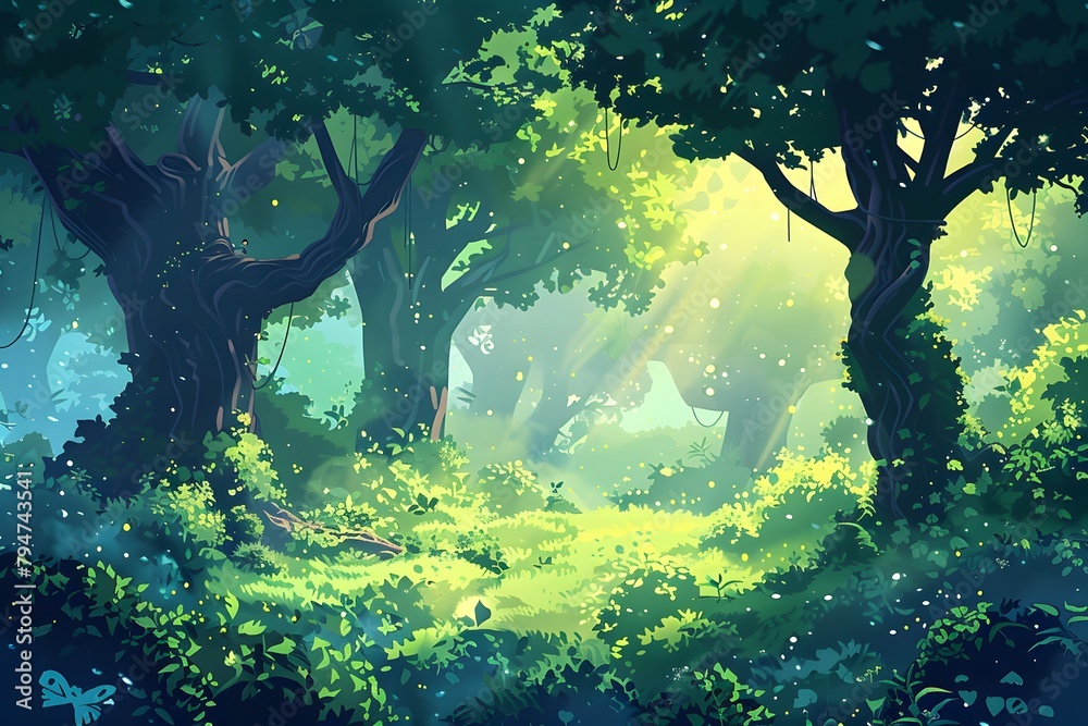 Enchanted Forest 2D Graphic Wallpaper Featuring Mystical Creatures Like ...