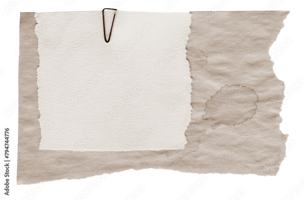 Vintage Scrapbook Note Paper Blank. Ripped paper with Paperclip and ...