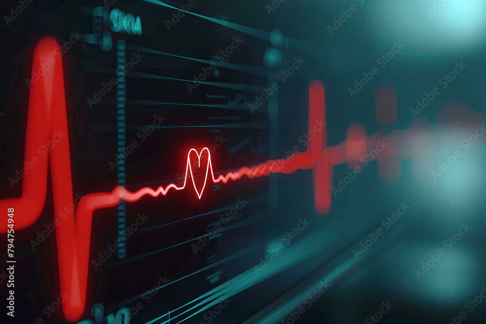 Conceptual EKG heartbeat Cardiac monitor displaying a heart silhouette ...