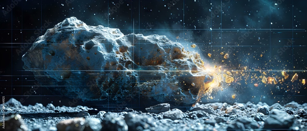 Extracting Rare Minerals From An Asteroid In Space A Closeup View Concept Space Mining