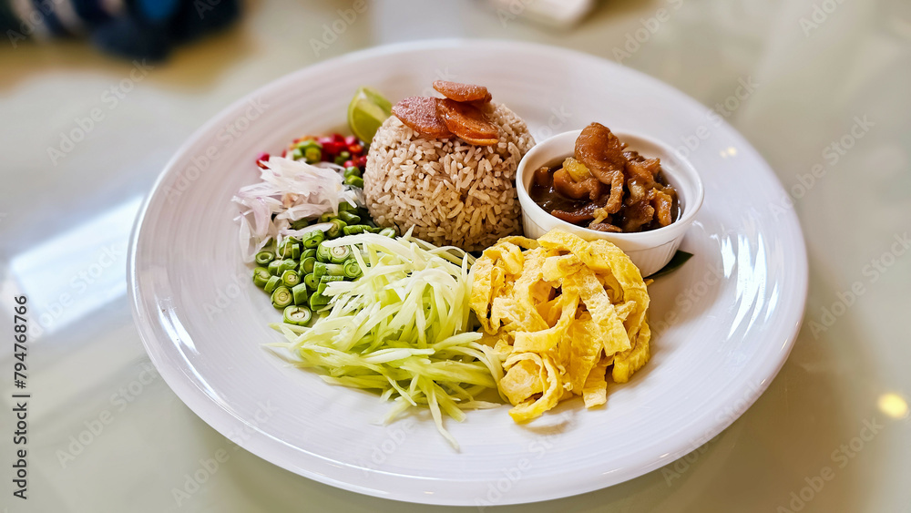 Thai Food Khao Kluk Kapi. Shrimp Paste Fried Rice served with various ...