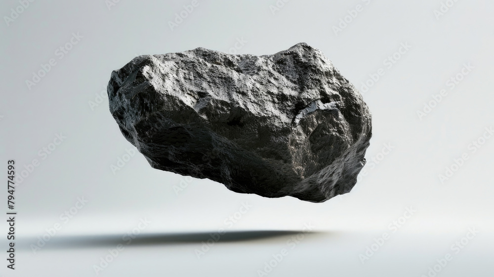 Raw Rare stone floating black rock meteorite material isolated on white ...