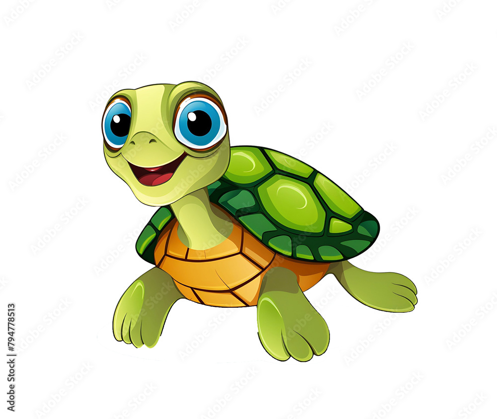 Adorable cartoon turtle with wide, sparkling eyes and a beaming smile ...