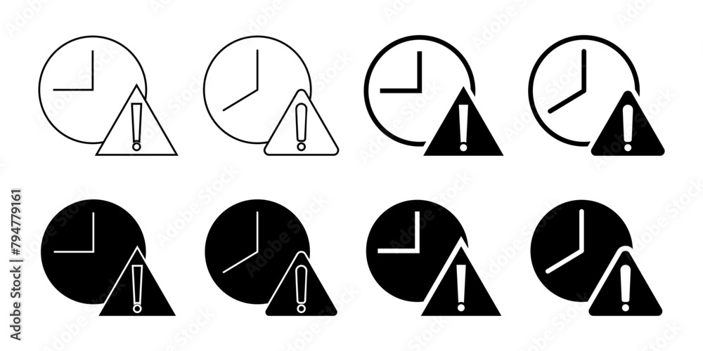 Set of Outdated Glyph Icons. Warning, Alarm, Circular Clock Symbol with ...