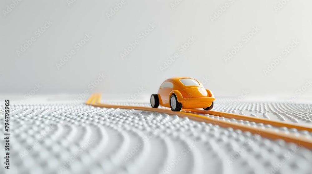 Toy Car Following a Dotted Line Path on White Background - GPS ...