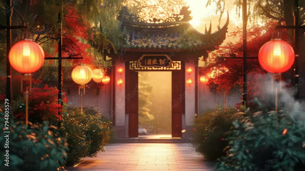 Animation chinese new year celebrations on the chinese temple 4k video ...