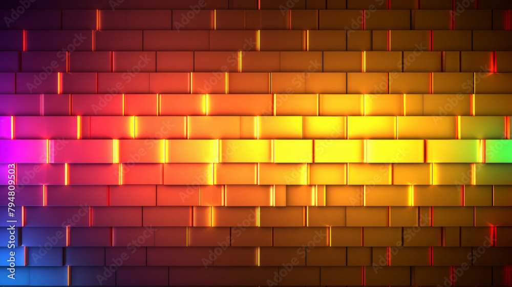 A colorful brick wall with a rainbow of colors. The wall is made up of ...