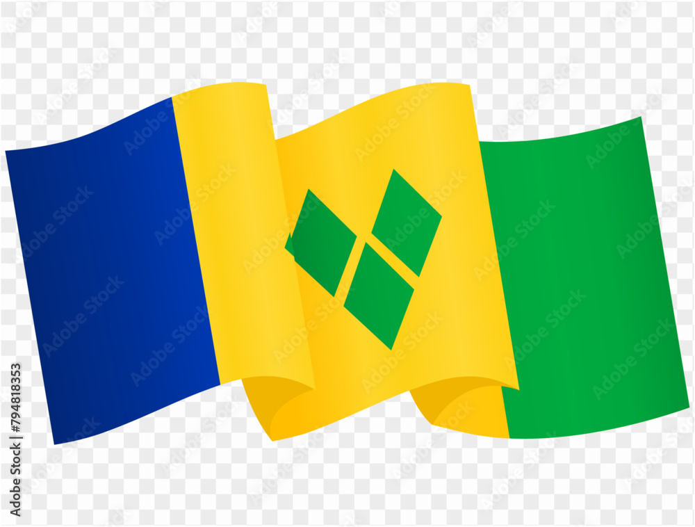 Saint Vincent and the Grenadines flag wave isolated on png or ...