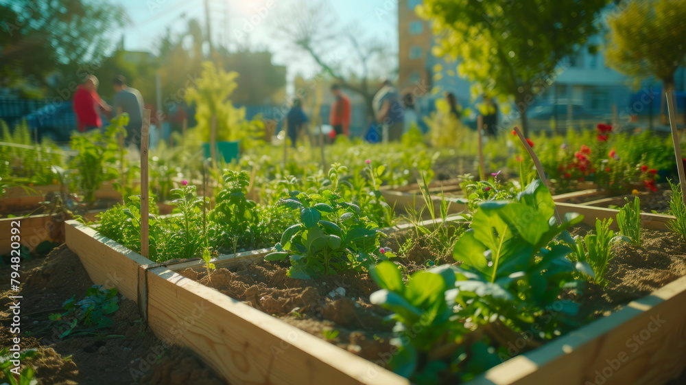 Foto de background with a community gardening event, neighbors coming ...