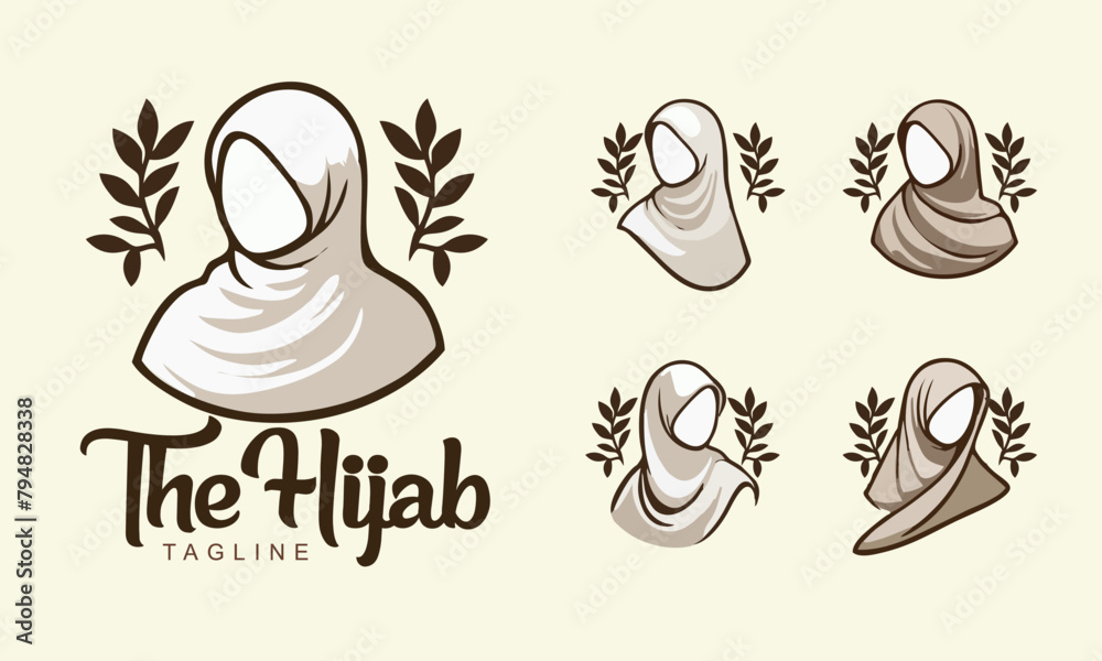 Collection of Muslim women's hijab logos, set of Islamic fashion logos ...