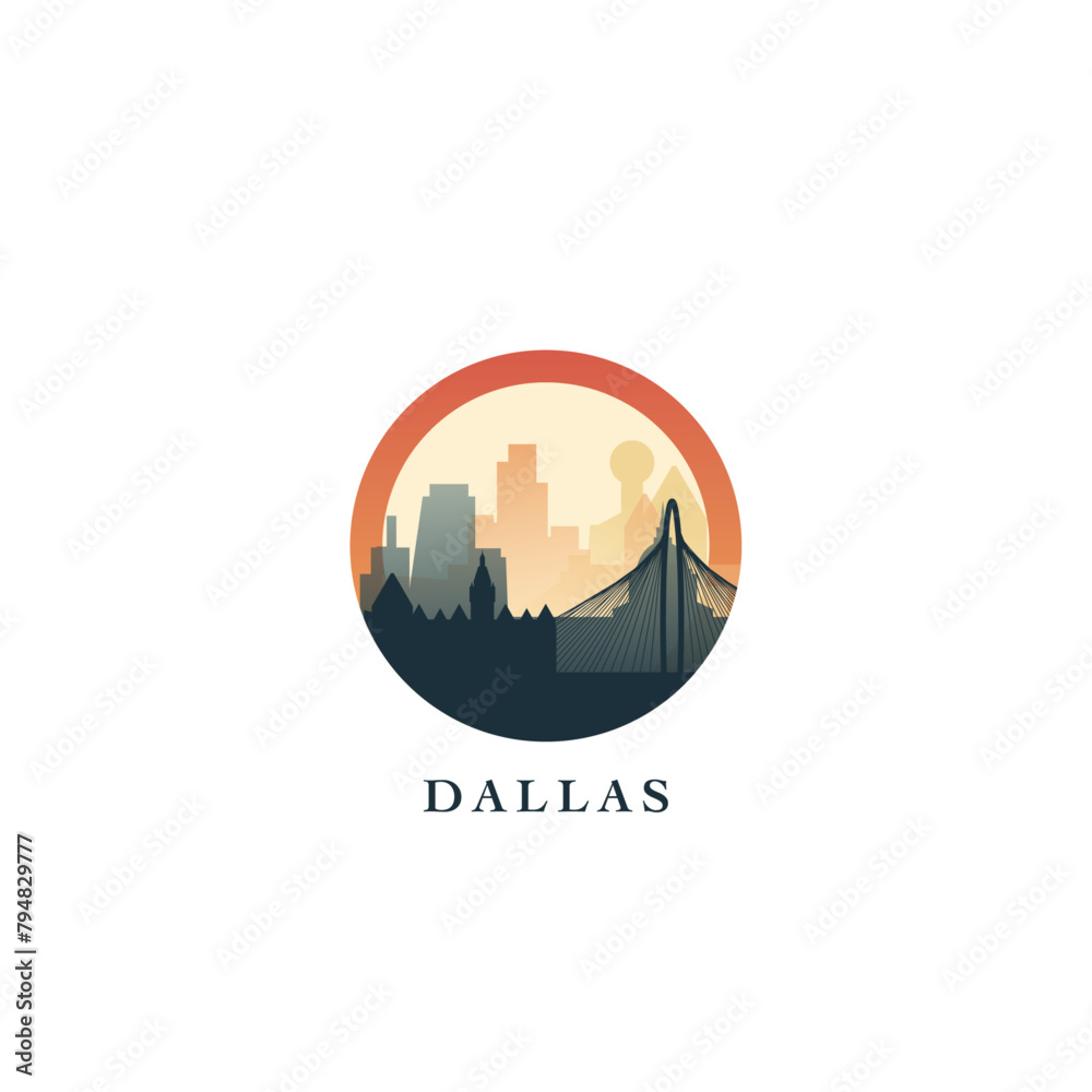 Dallas cityscape, vector gradient badge, flat skyline logo, icon. USA ...