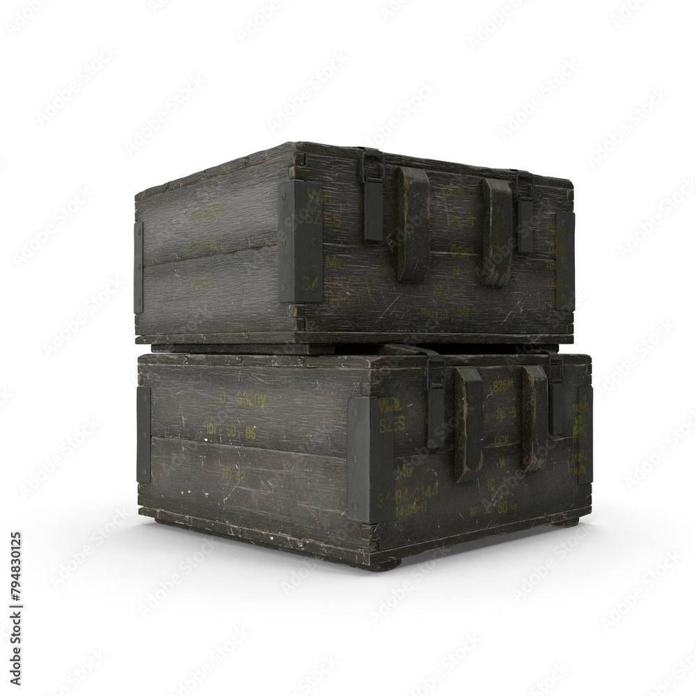 3D realistic army ammunition box isolated on white background, Army ...