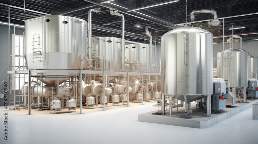 Modern pet food factory with various stages of production highlighted ...