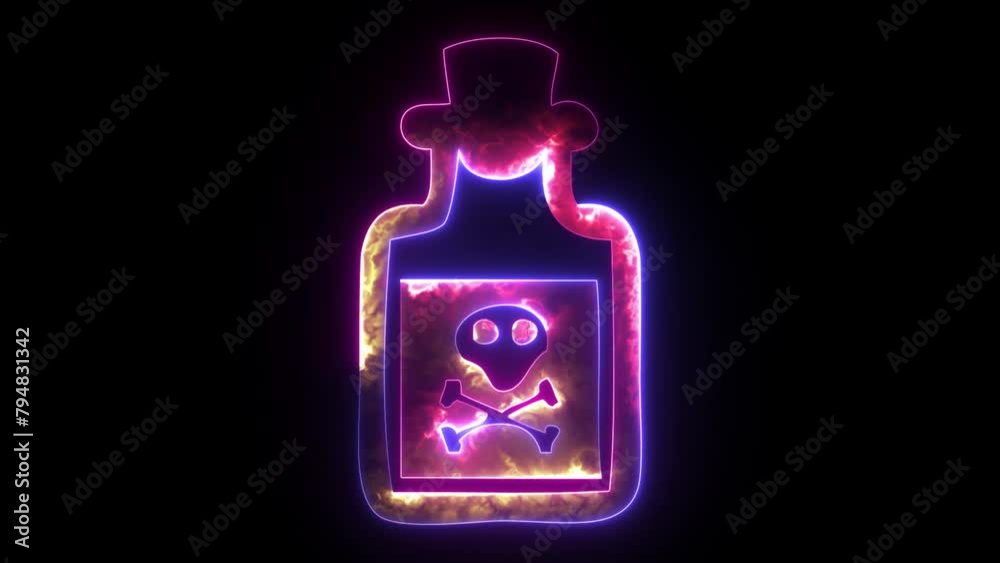 An animated neon danger poison sign, toxic sign skull icon. Warning ...