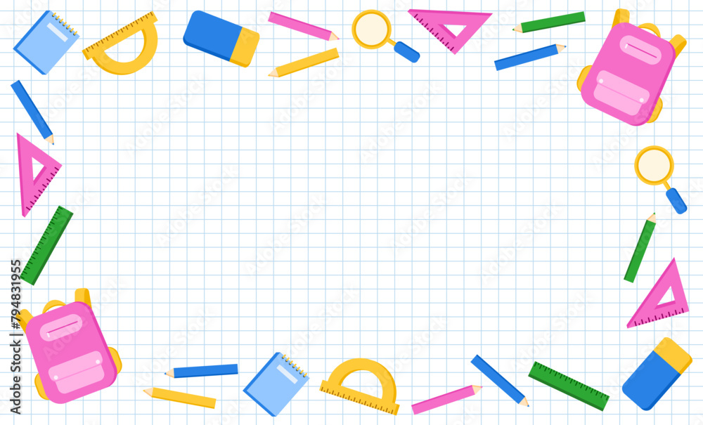 cute back and school supplies frame border background back to school ...