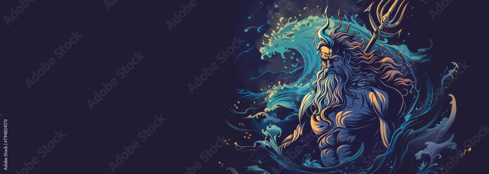 Poseidon banner with Copy space. The Twelve Olympians in ancient Greek ...