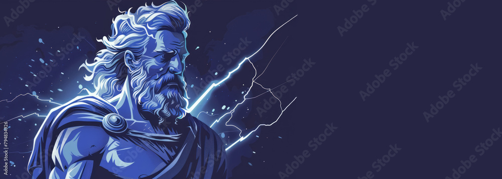 Zeus banner with Copy space. the sky and thunder god in ancient Greek ...