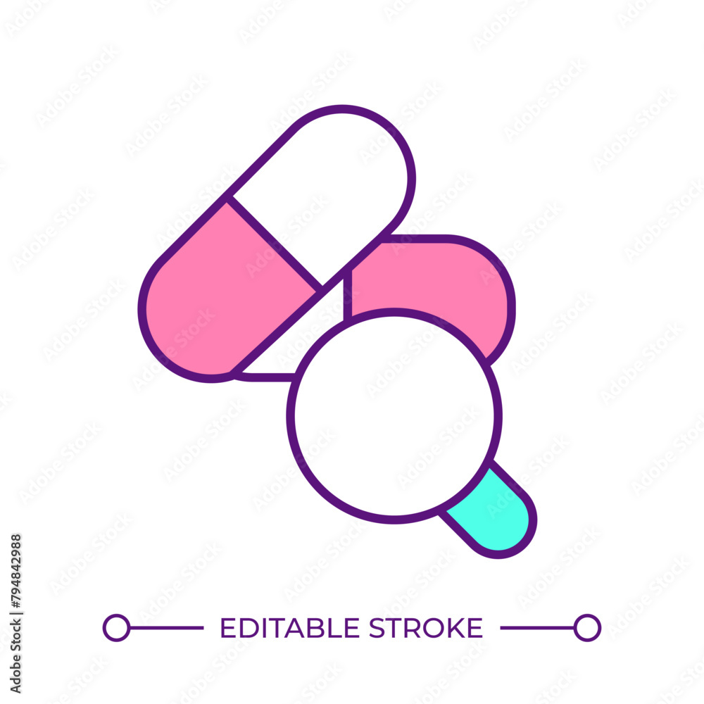 Pharmaceutical quality control RGB color icon. Drug products ...