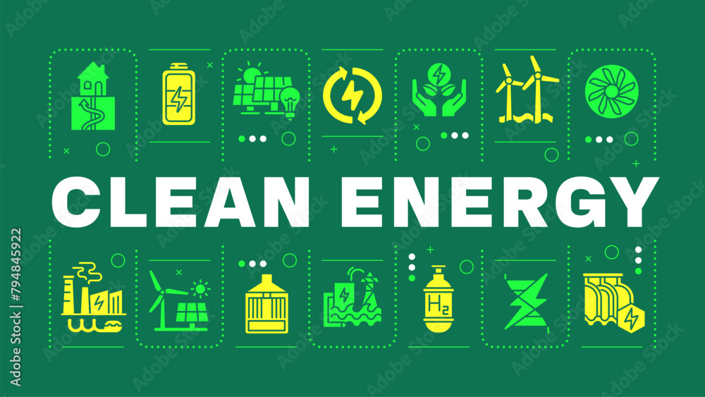 Clean energy green word concept. Energy windmill, green technology ...