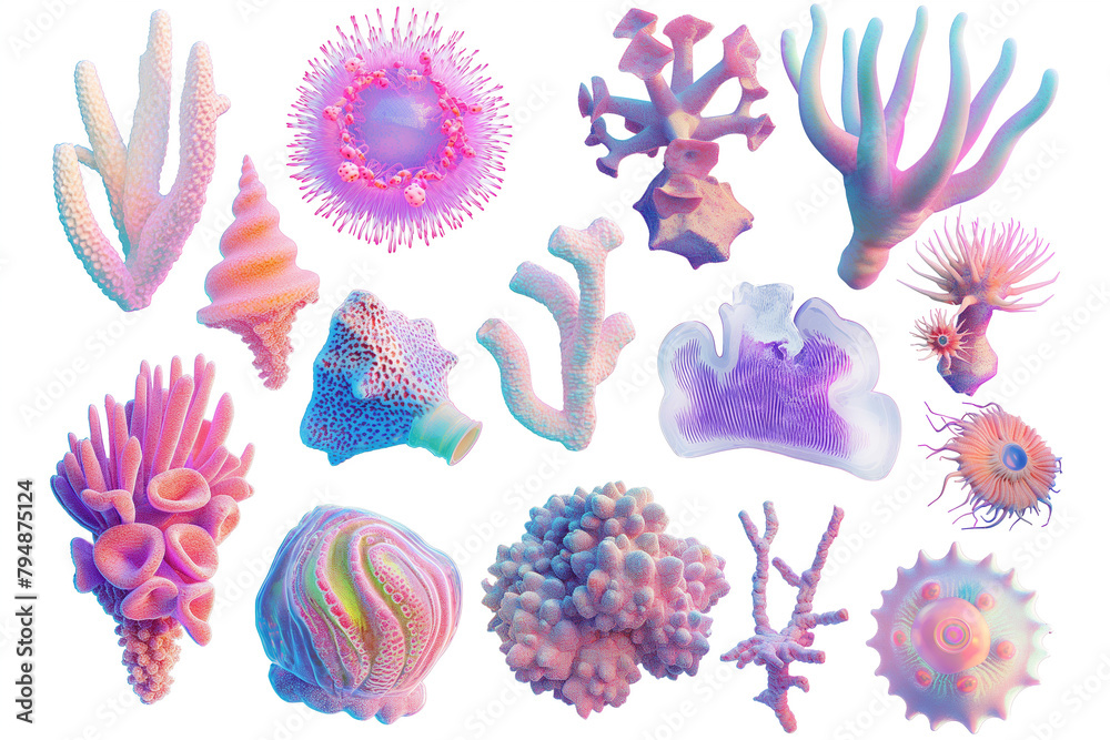 a various of a sea life ,realistic detailing, ,aquatic phytoplankton ...