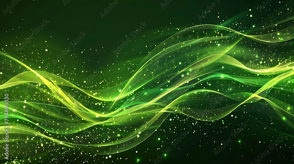 Luxury green background with wave glowing green lines lighting effect ...